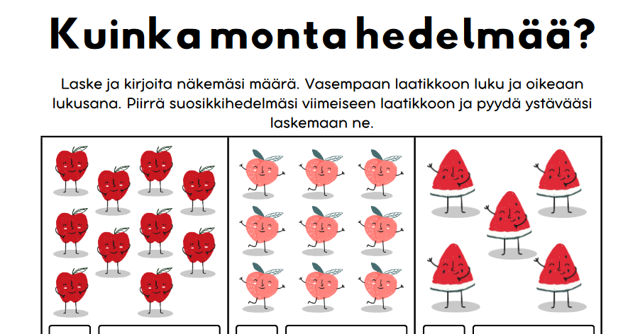 Kuinka monta hedelmää? Tulostettava laskutehtävä lapselle - HoxApp